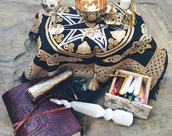 Pentagram Wiccan Pagan Starter Altar Kit - Candles, Altar Chest, Wand ...