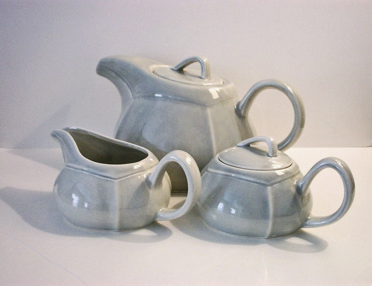 Vintage Teapot Sugar Creamer Set Paden City Pottery Minion Gray Mid ...
