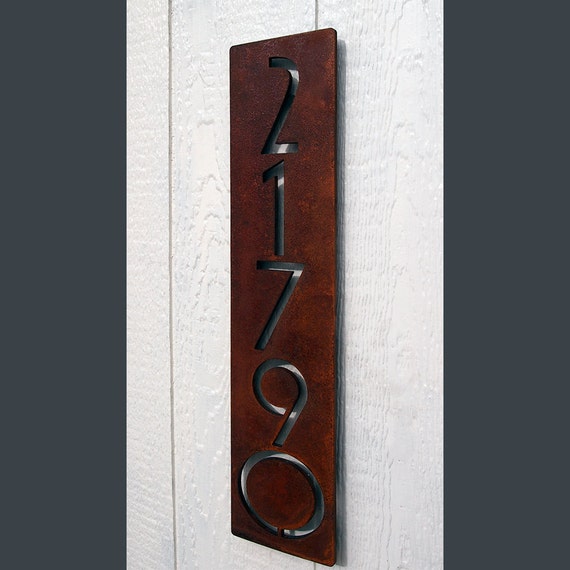 Custom Euro Floating House Numbers Vertical in Rusted Steel