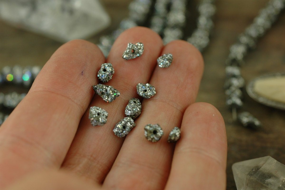 Titanium Pyrite Sparkle: Glittered Gemstone Nugget Beads 10