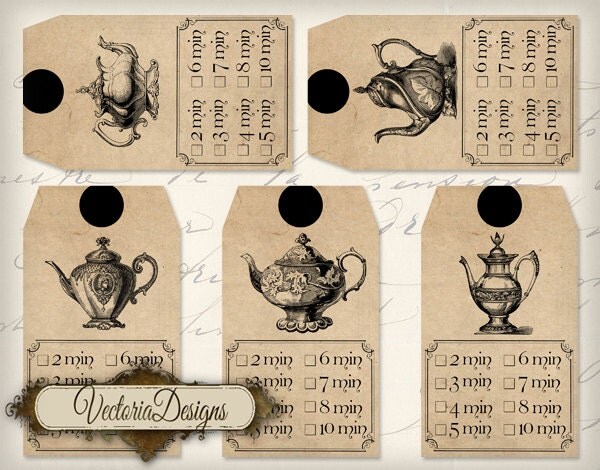 Tea Timing Tags printable gift tags instant download digital