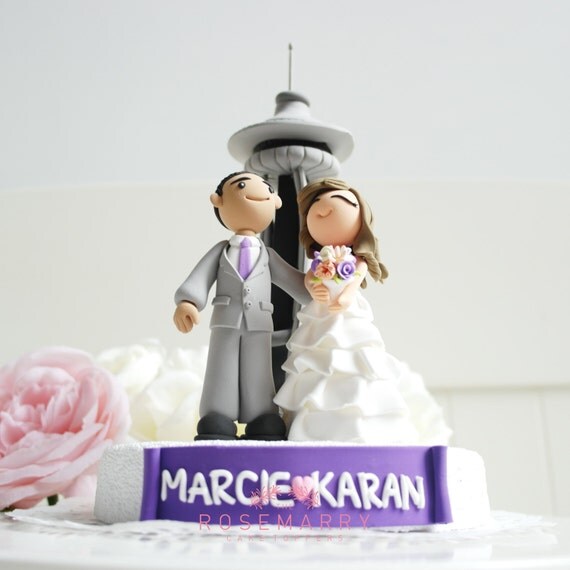 Custom Wedding Cake Topper at Space needle by TheRosemarryToppers