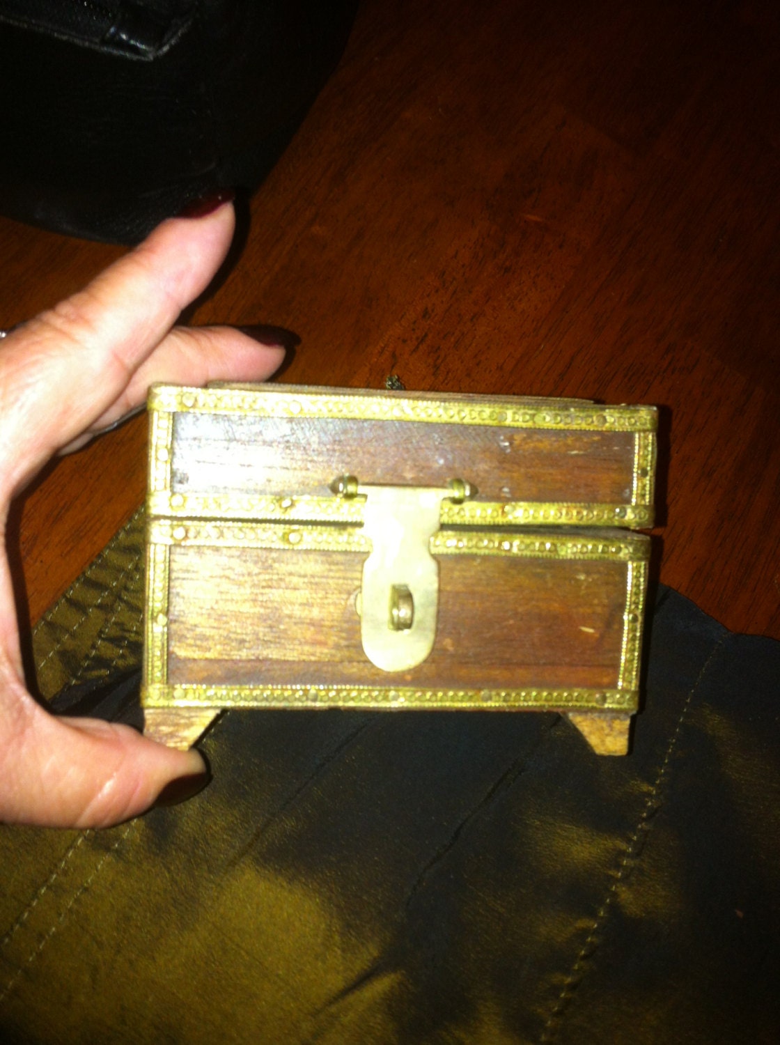 Antique Wood Box Wooden Brass Hinge Treasure Box Stash Jewelry Box ...
