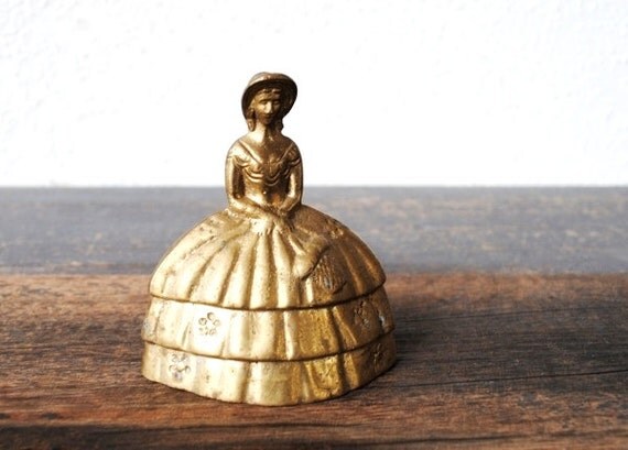 Antique Brass Bell Southern Belle Lady Crinoline Dress
