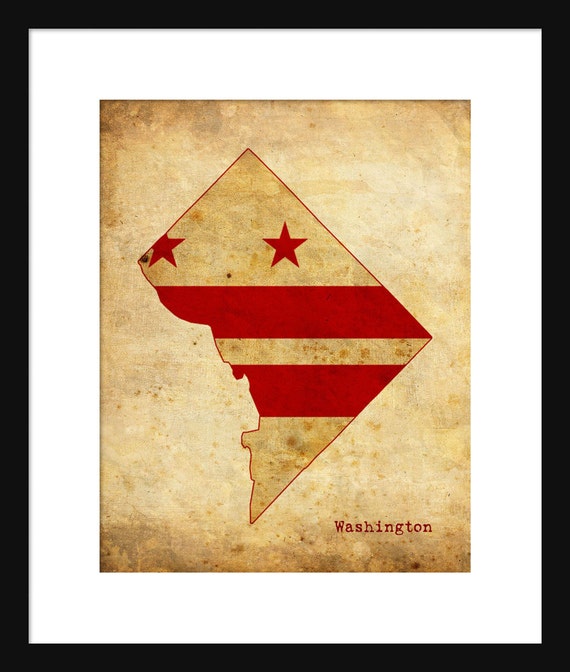 Washington DC Flag Map Print Poster Map Sepia Grunge 2