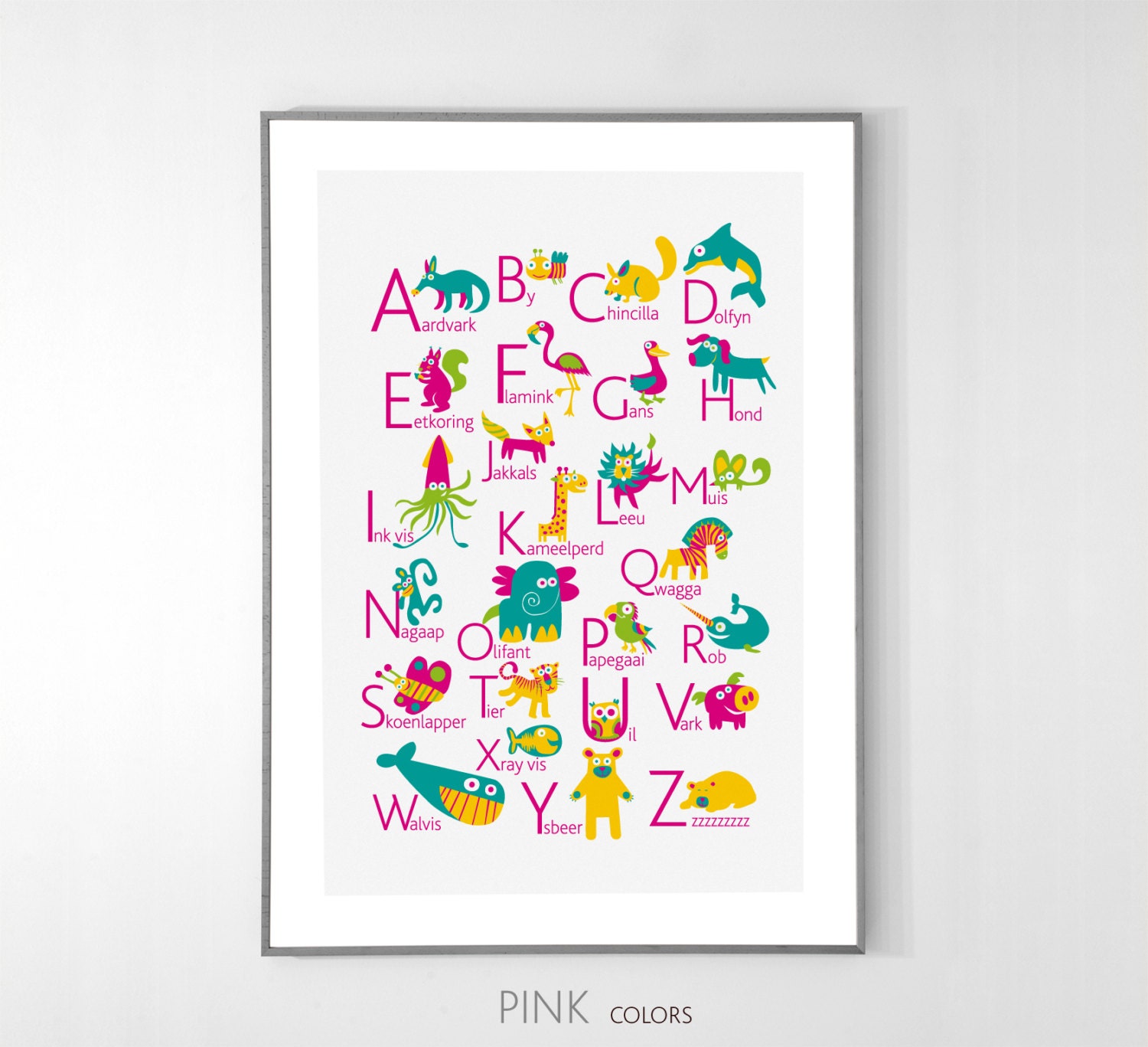 AFRIKAANS Alphabet Poster with animals from A to Z BIG by pukaca