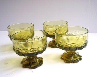 Vintage Amber Roly Poly Glass Martini Pitcher and Glasses Set
