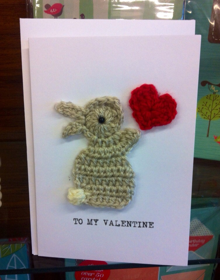 Valentine Bunny & Heart Crochet Greeting Card by Boobellini