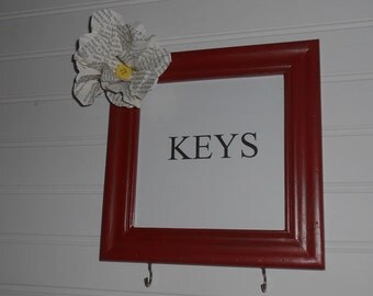 Wall Key Holder - Key Hook-Red Frame Key Wall Hanger - Key Hanger ...
