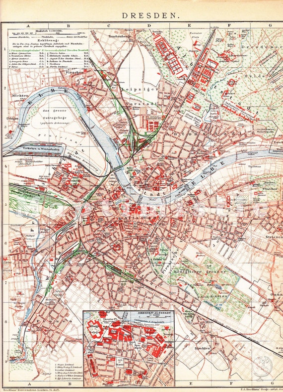 1898 City of Dresden with section map of the Old Town in the