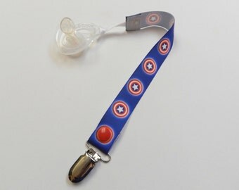 Captain America Pacifier Clip/ super hero baby gift BPC2568