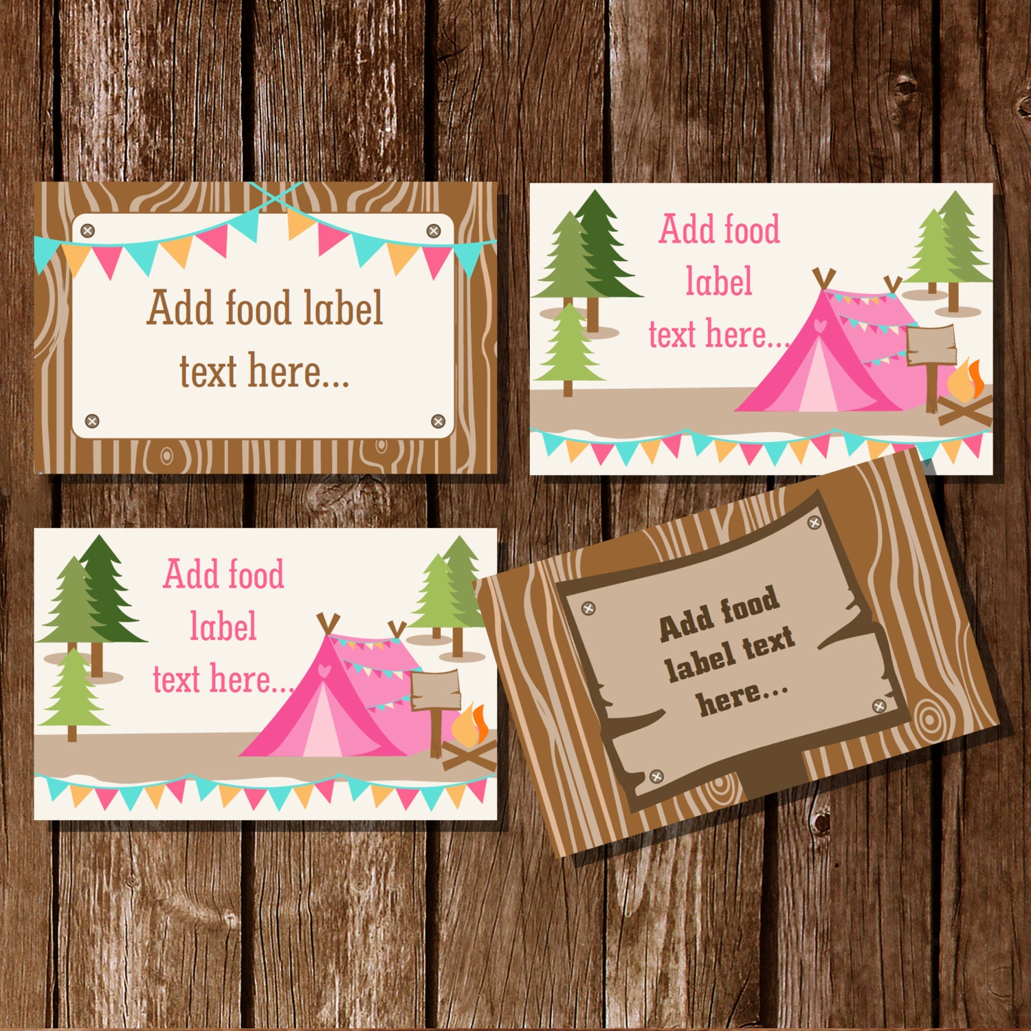 Camping Tent Party Tent Cards Food Labels Buffet Cards Food
