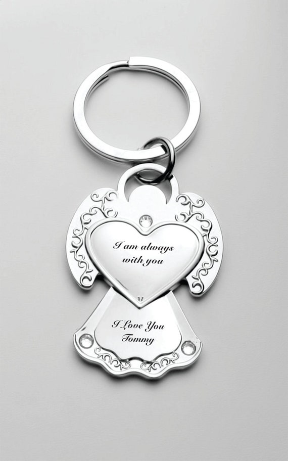 Personalized Gaurdian Angel Keychain With Wings by aandlengraving