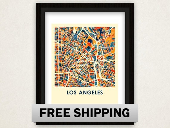 Los Angeles Map Print Full Color Map Poster by iLikeMaps on Etsy