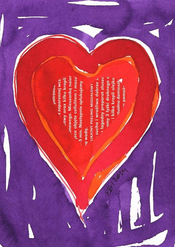 Items similar to Original Heart Collage Watercolor Heart Painting ...