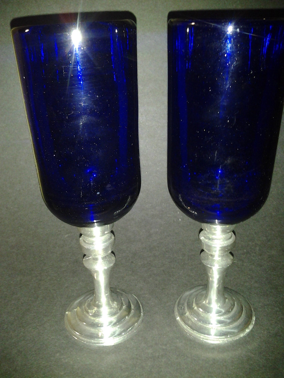 A superb vintage American art deco period cobalt blue and aluminum stem ...