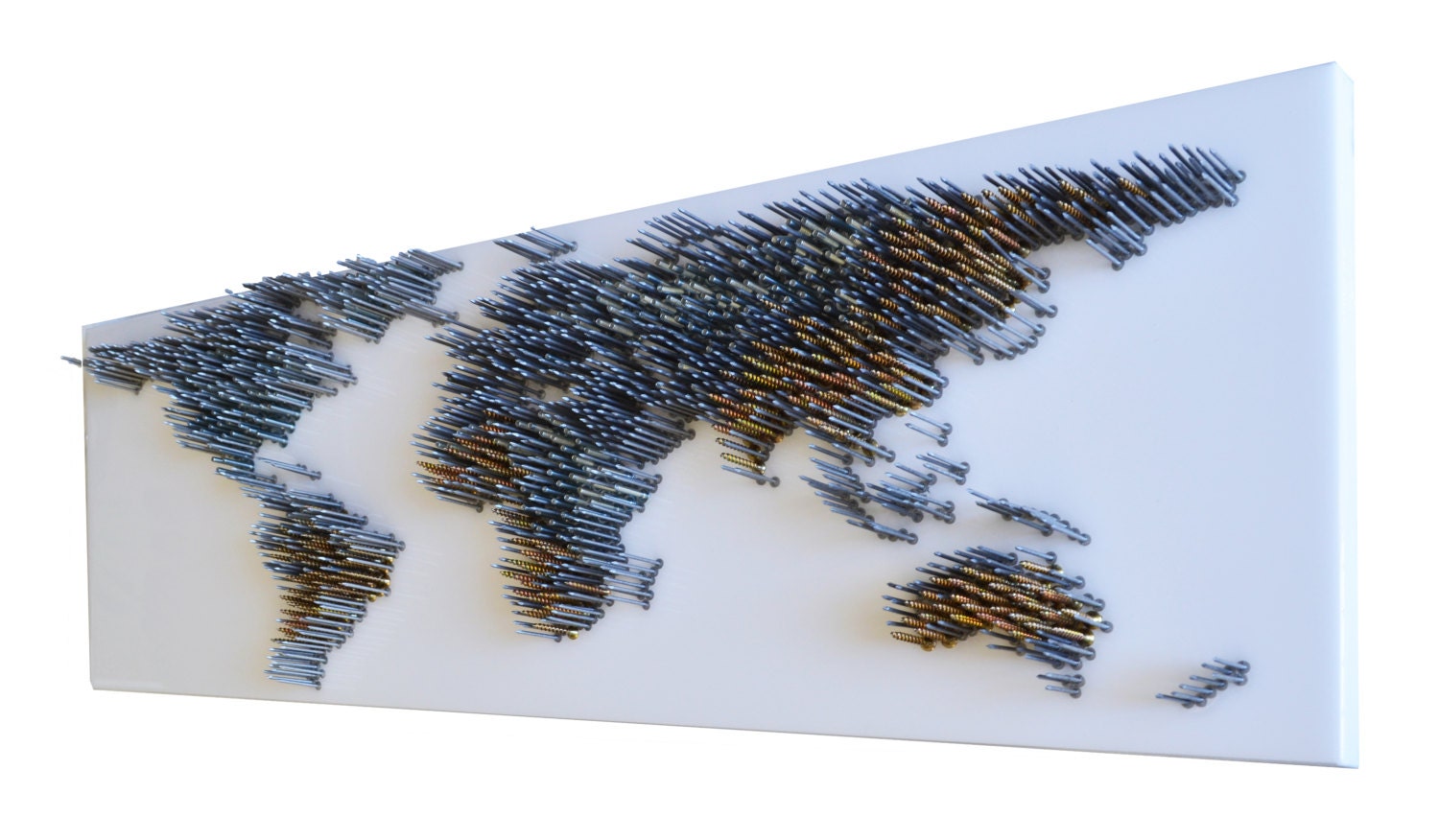 World Map Contemporary Wall Sculpture 3D Metal Nails Wall
