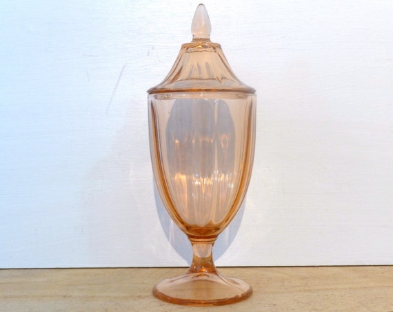 Vintage Pink Apothecary Jar With Lid Tall Pedestal Glass Jar