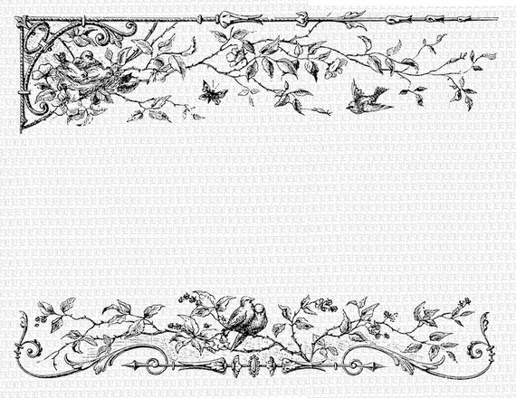 Birds Nest Header Footer Borders Digital Collage Sheet