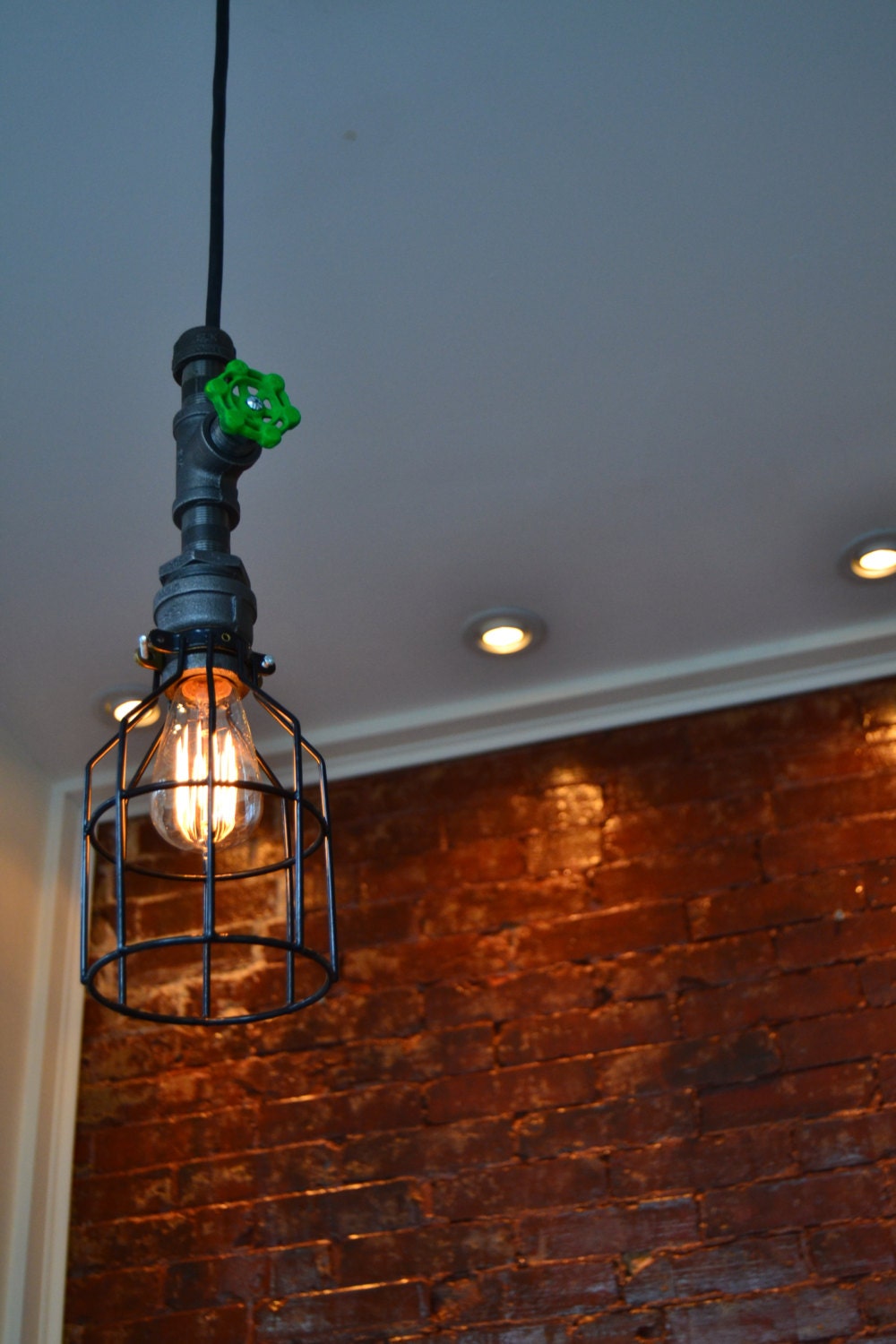 Hanging Pendant Industrial Pipe Light Green Nozzle Edison