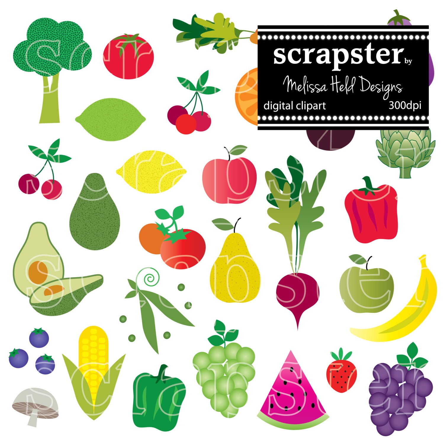Fruits and Vegetables Digital Clipart