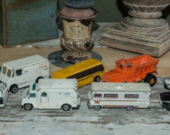 Set of NINE vintage matchbox cars, hot wheels, matchbox ambulance ...