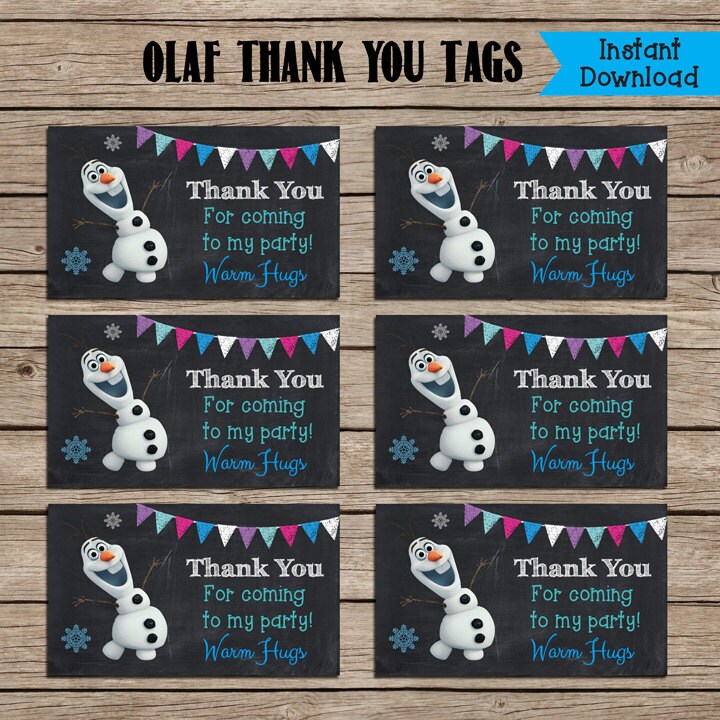 Olaf Frozen Chalkboard Thank You Tags Party Cards Chalk