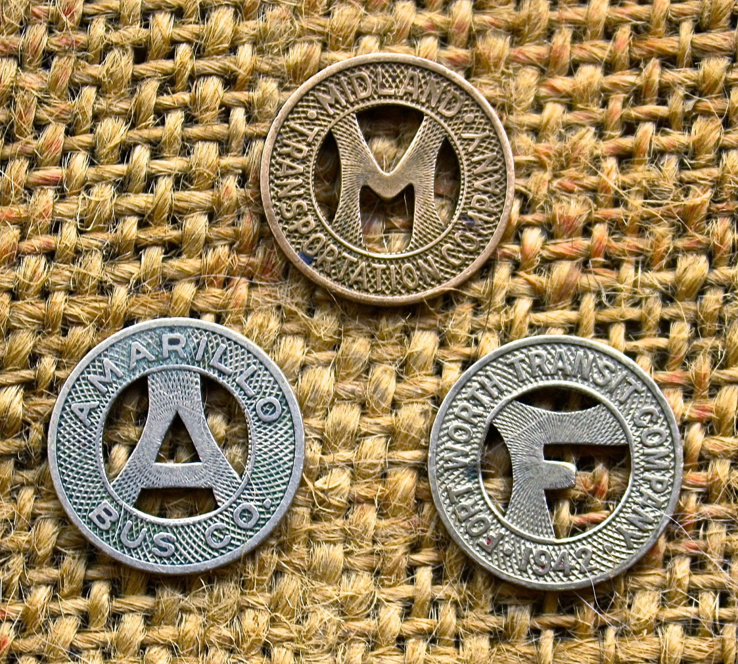 Three Rare Texas Transportation Tokens from Amarillo Bus Co