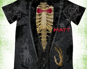 Personalized halloween skeleton T-shirt. Boys scary tuxedo skeleton ...