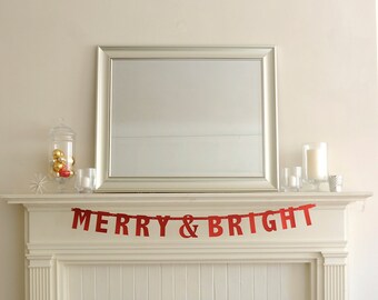 Christmas Garland pink MERRY AND BRIGHT banner handmade
