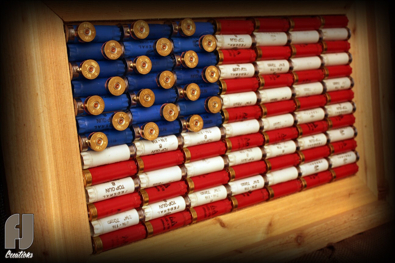 Shotgun Shell American Flag Decor Cedar Framed