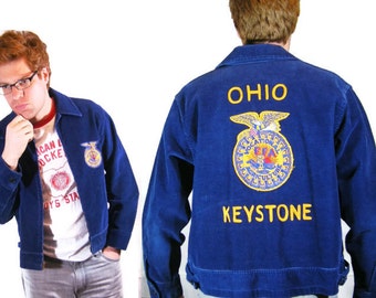 Vintage Rockabilly Varsity Jacket. Navy Blue Corduroy FFA Jacket ...