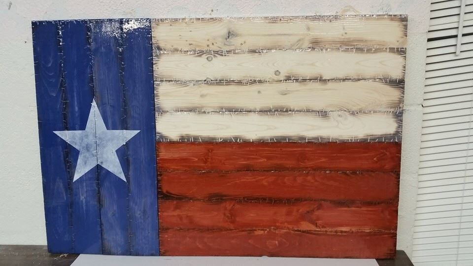 Rustic Wooden Texas Flag 28x42