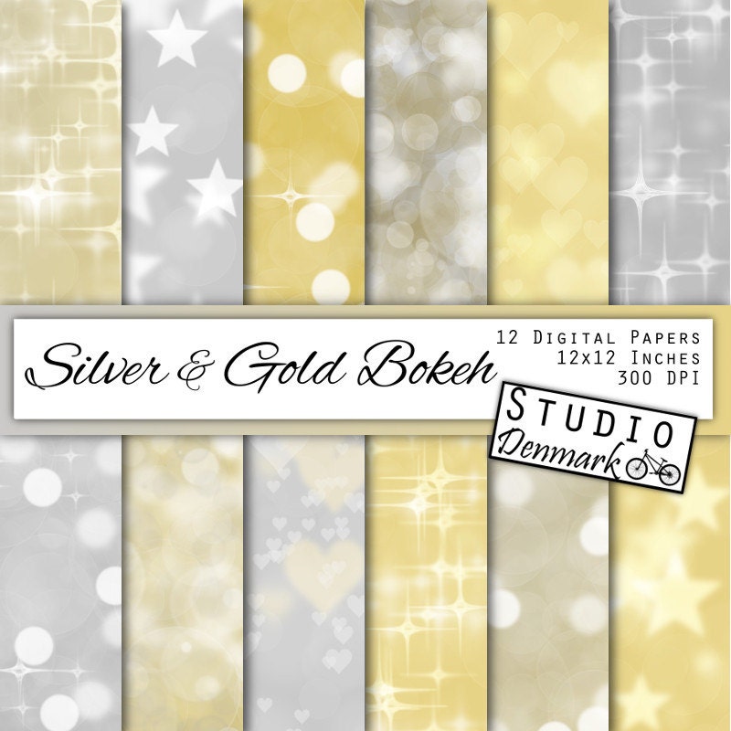 Gold and Silver Bokeh Digital Paper – Commercial Use Silver and Gold ...