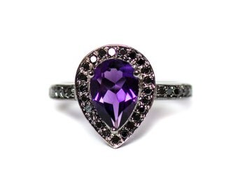 Black amethyst ring | Etsy