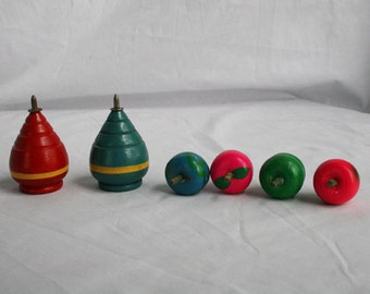 5 Vintage Toy Tops Assorted