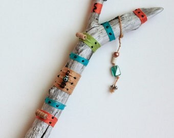 Spirit stick – 10.5” branched wrapped and embellished driftwood