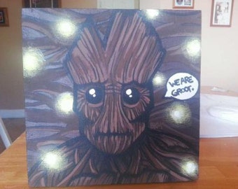 10x10 in. "We Are Groot." Guardians of the Galaxy Acrylic Painting