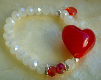 Popular items for red heart bracelet on Etsy