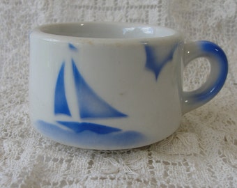 Jackson China Restaurant Ware Blue Airbrush Sailboat Diner Mug Coffee Cup