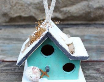 Sea Cottage Mini Birdhouse , Coastal Chic Decoration With Natural ...