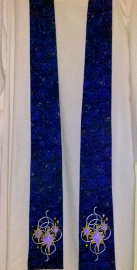 Clergy Stole, vestment, Advent Stars Blue or purple MADE TO ORDER