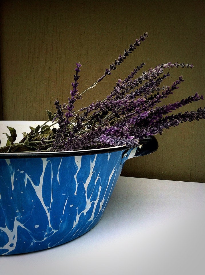 Enamel WASH BASIN-Vintage Blue and White by GodSaveStrawberryJam