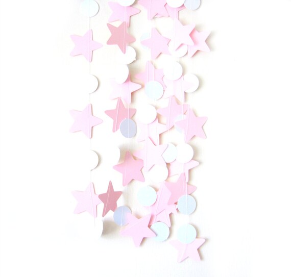 Pink star and white shimmer cirlce Garland shimmer garland
