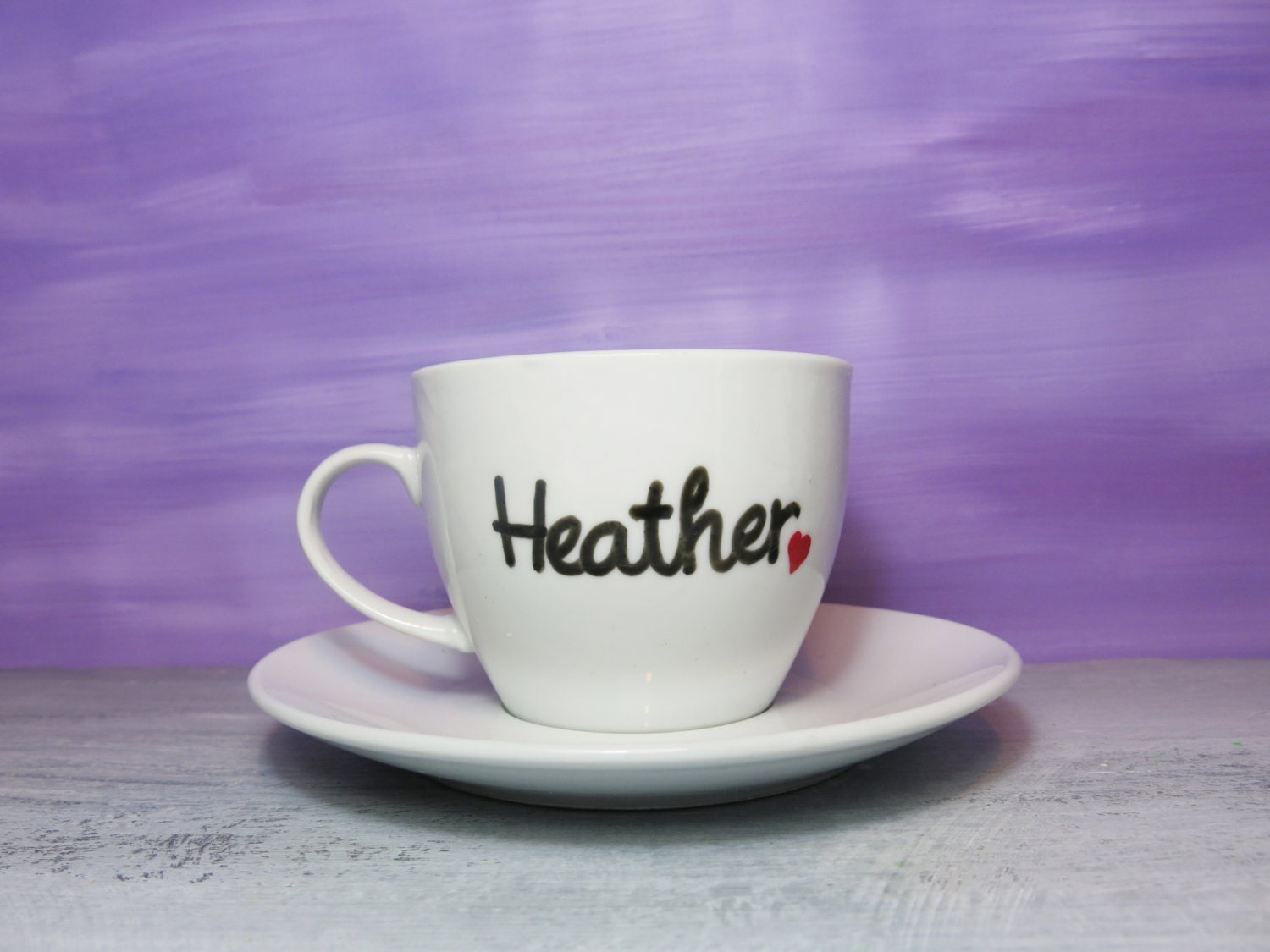 Personalised name white/black tea cup and saucer tea by CoralBel