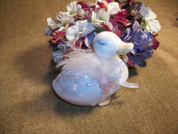 Porcelain Duck Figurine Fancy White Female by Enesco Vintage