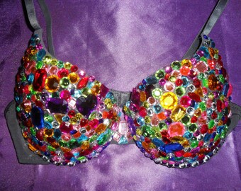 Rave/Festival Handmade Colorful Rhinestone Bra (custom orders)