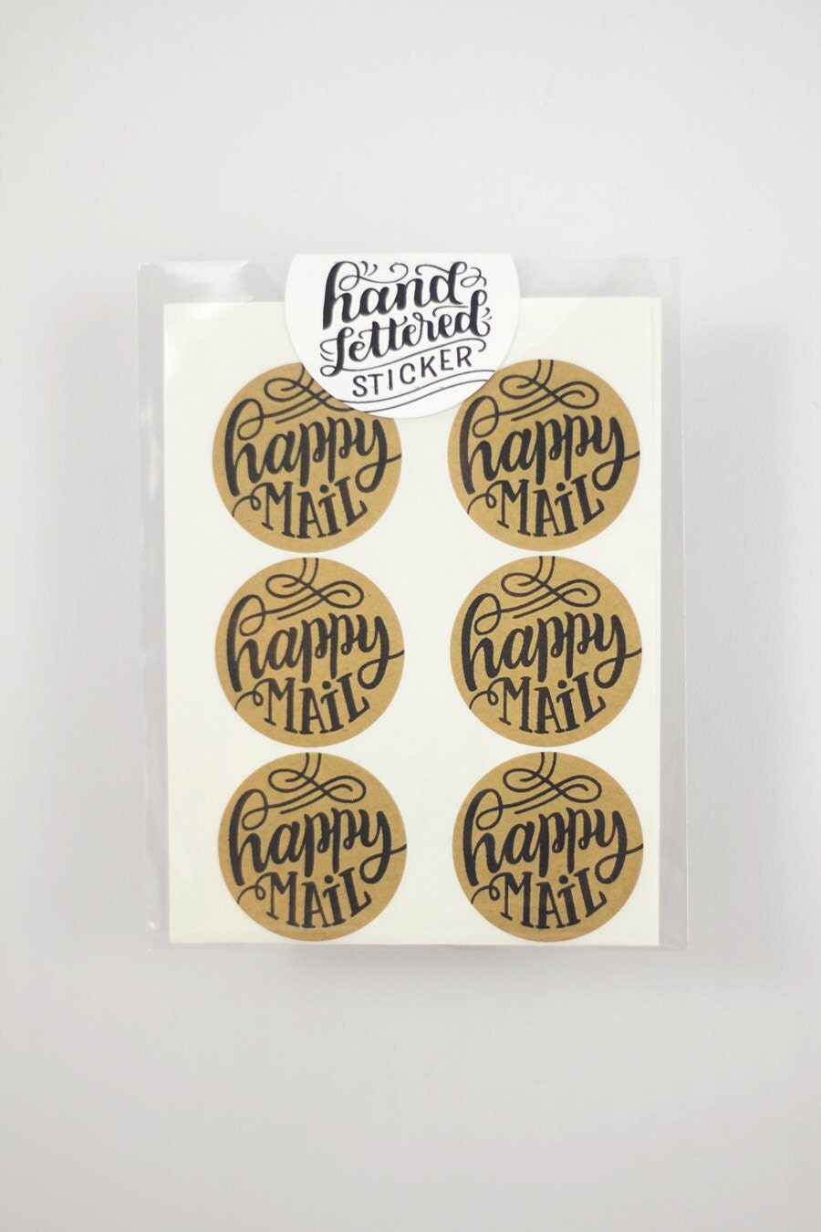 Set of 12 round Kraft Stickers Happy Mail