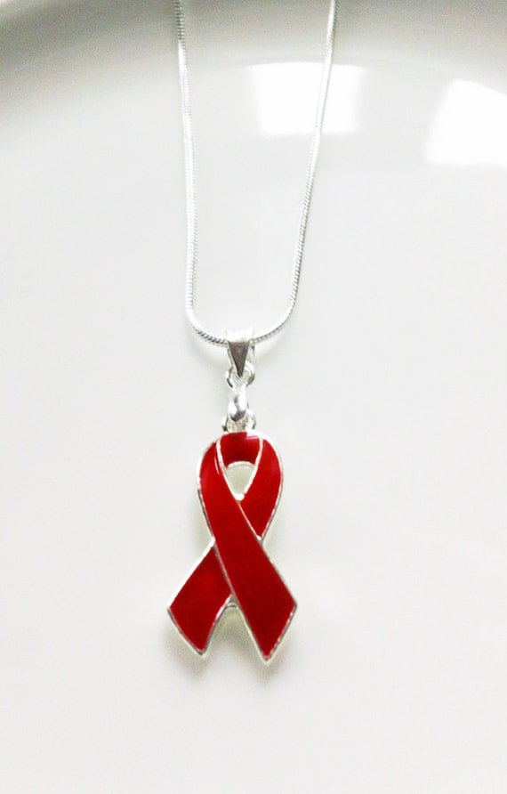 Red Ribbon Necklace AIDS Heart & Stroke Substance