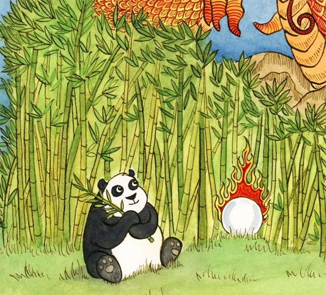 Chinese Dragon Panda Bamboo Art Print 16 x 20 by SepiaLepus